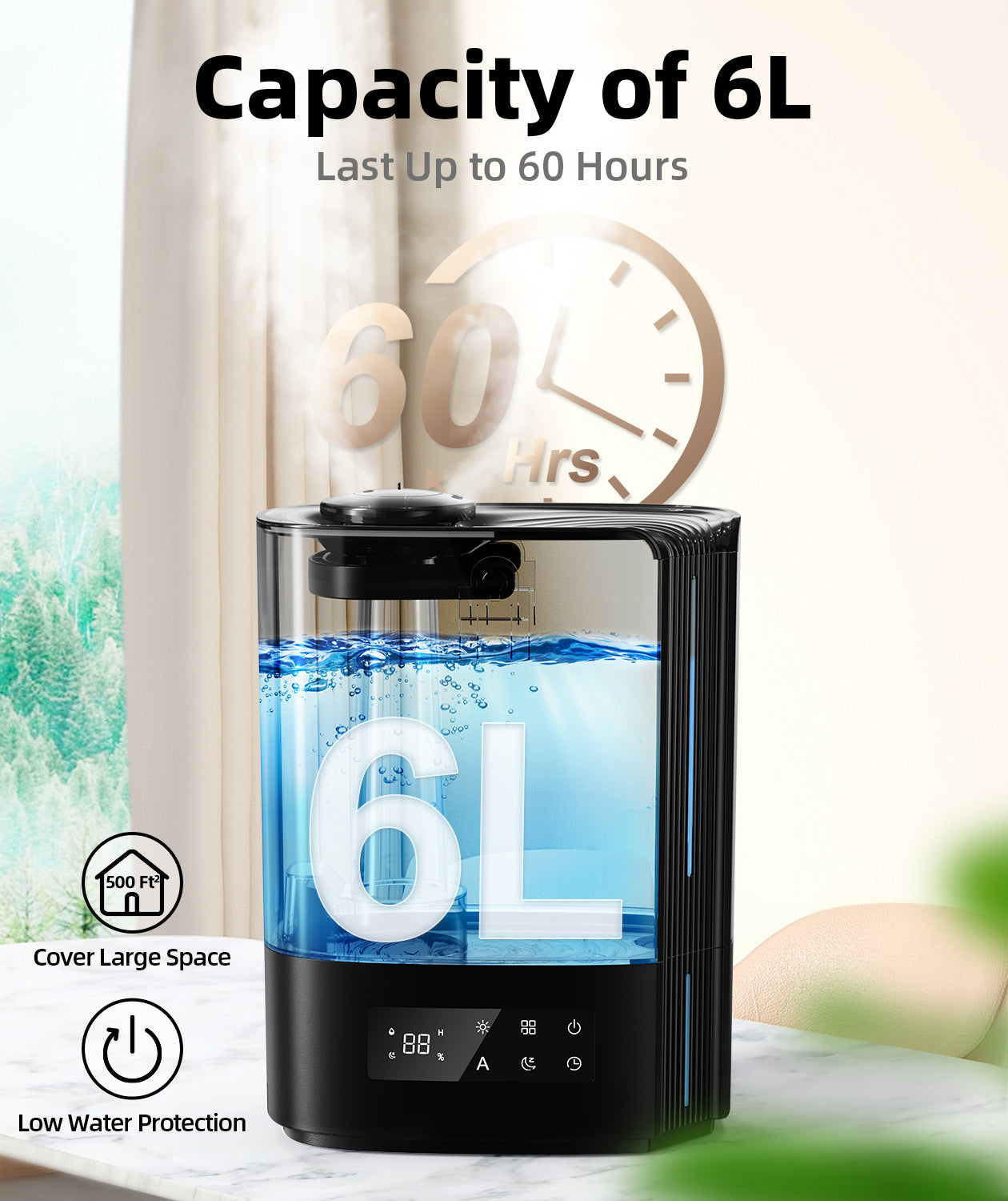 ALROCKET 6L Humidifier, Cool Mist Humidifiers for Bedroom Large Room H ...